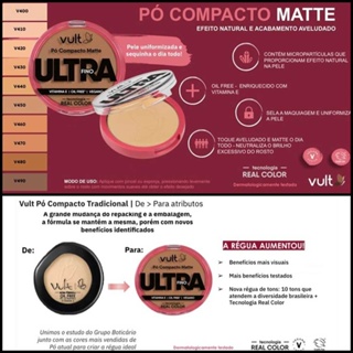 Pó Compacto Facial Matte Ultra Fino Médio Claro Make Vult 9g | Shopee Brasil