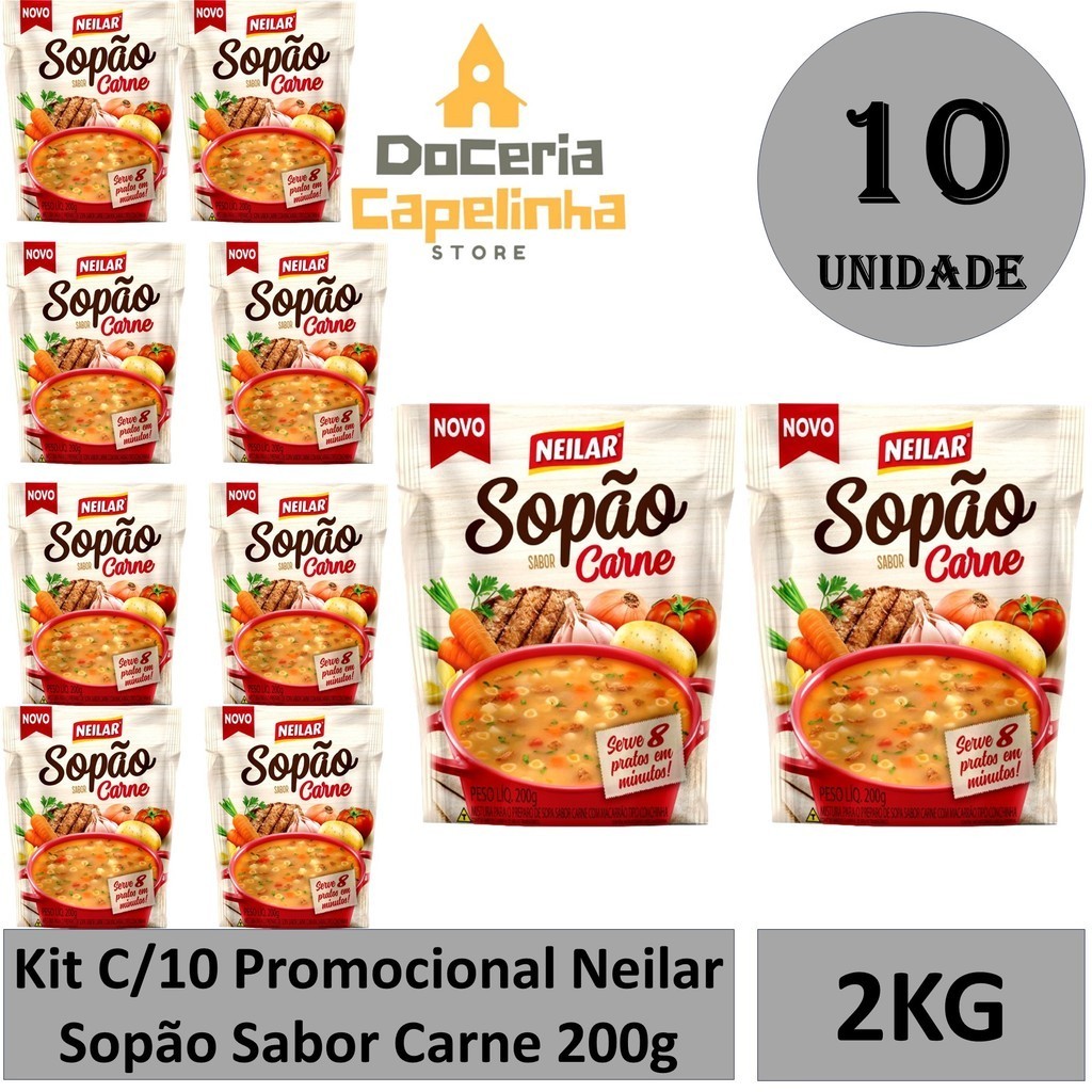 Kit C/10 Promocional Neilar Sopão Sabor Carne 200g | Shopee Brasil