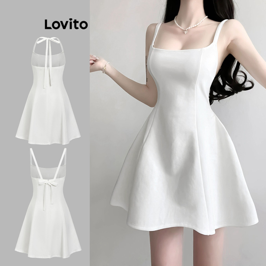 Lovito Vestido Elegante Liso Com Amarração Nas Costas E Linha Para