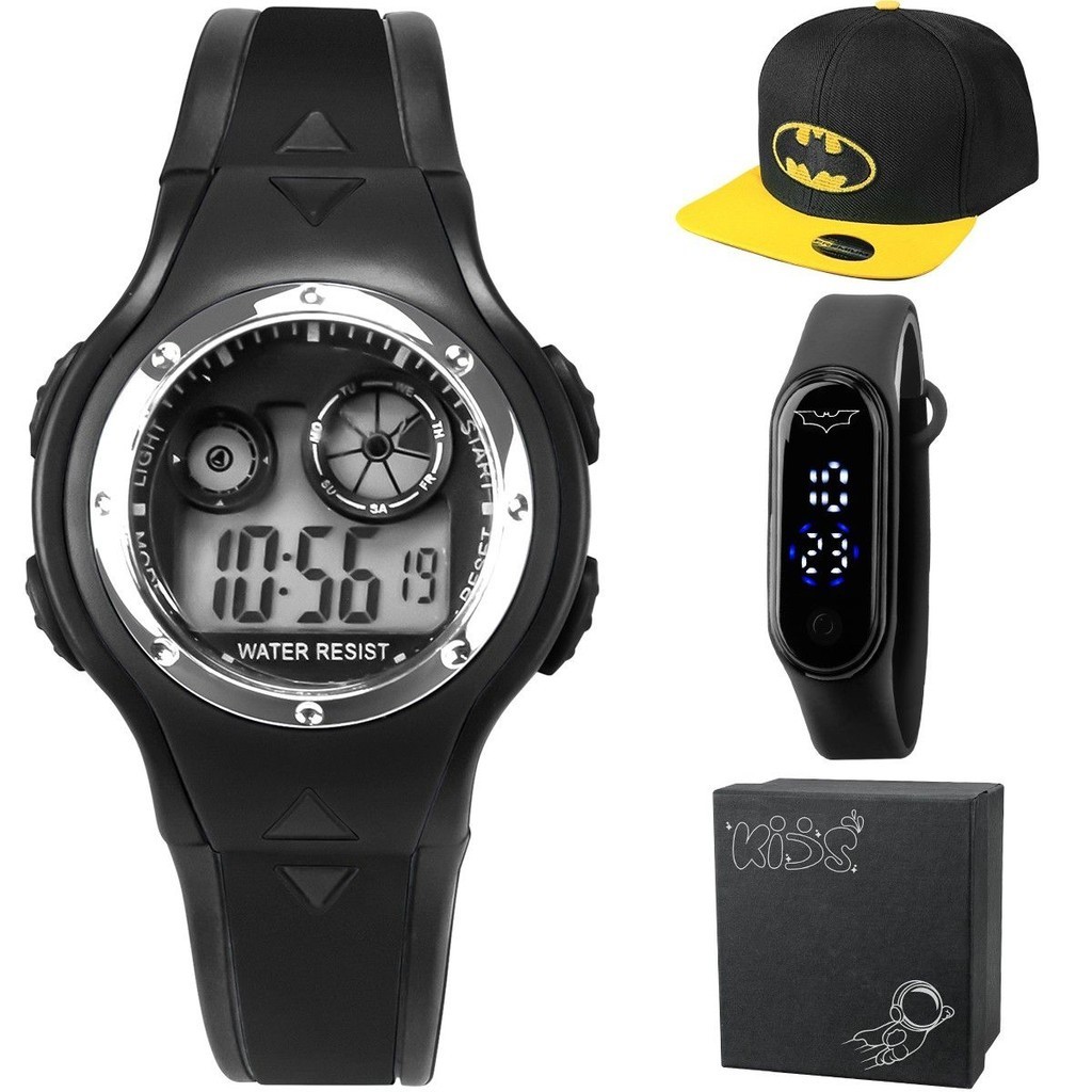 relogio batman digital criança infantil preto + bone presente pulseira ...