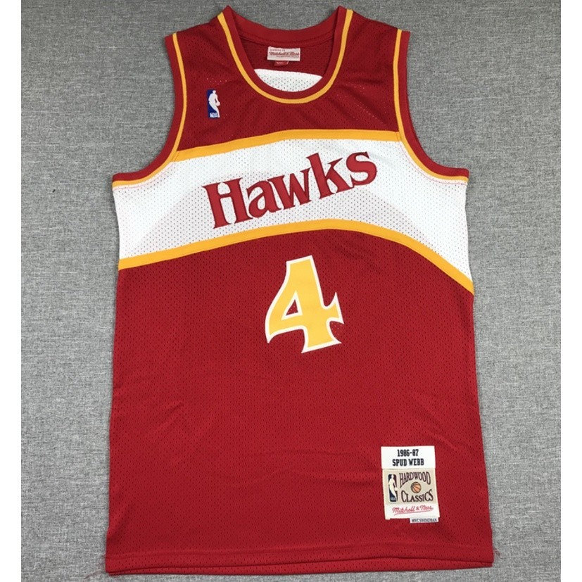 Novo Atlanta Hawks Homens Da NBA # 4 Spud Webb retro Bordado Camisas De ...