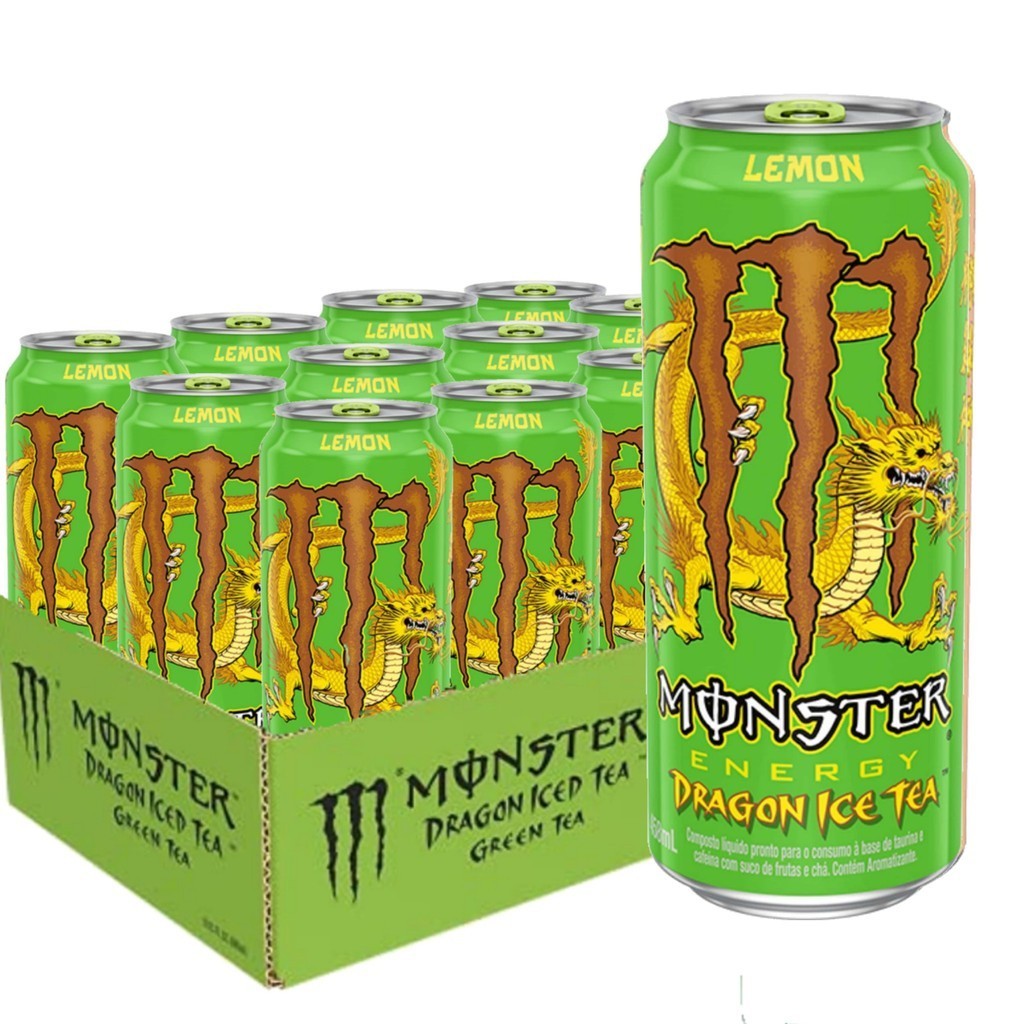 Kit c/12un Energético Monster Energy Drink Dragon Ice Tea Lemon lata ...