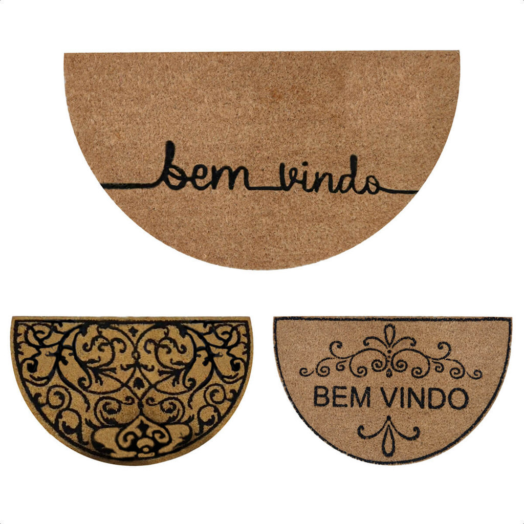 Tapete Para Porta De Entrada Bem Vindo Capacho Fibra de Coco Meia Lua Estampado 0,33cm x 0,60cm ...