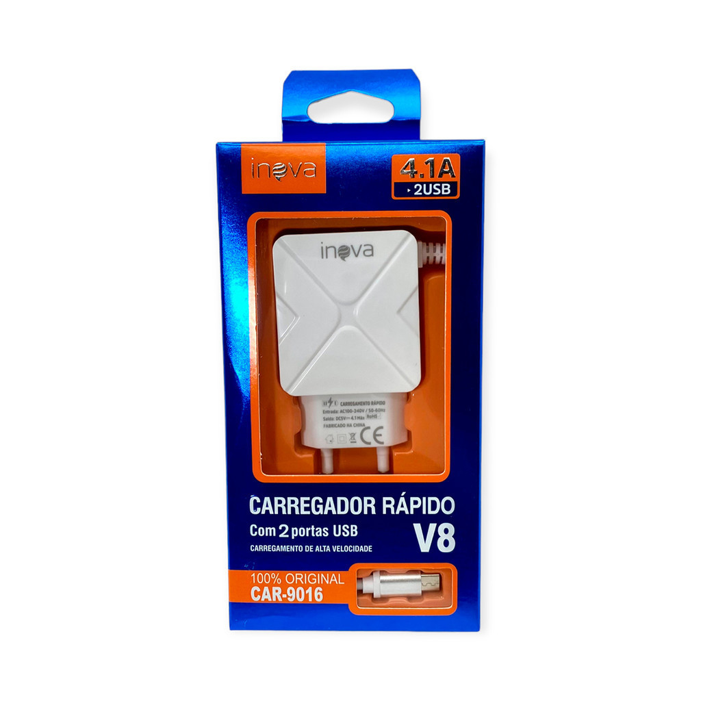 Fonte Tomada Carregador Inova Turbo 2 Portas USB V8 4.1A Carga Rápida ...