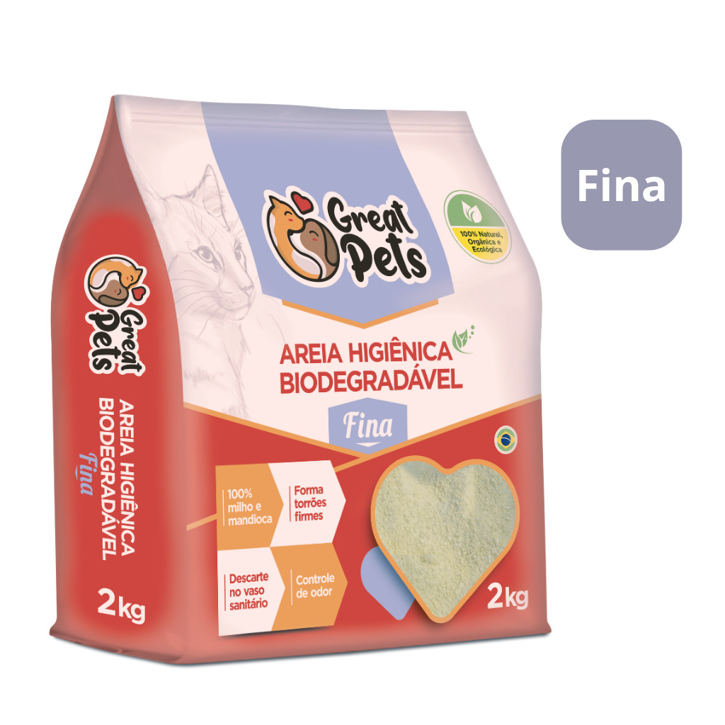 Areia Higiênica Sanitária Para Gatos Biodegradavel Mandioca Milho Fina Grossa 2kg - Great Pets ...