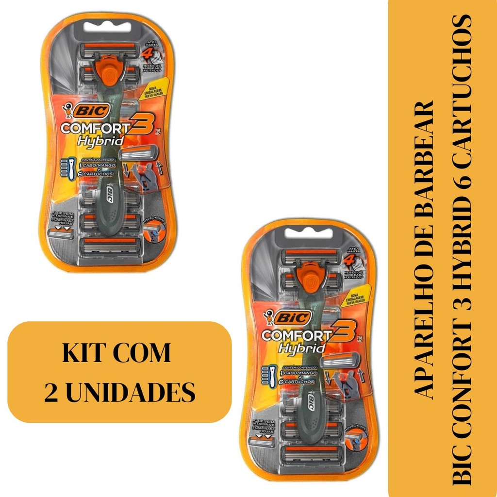 Kit 2 Aparelhos de Barbear Hybrid Bic Confort 3 com 12 cartuchos ...