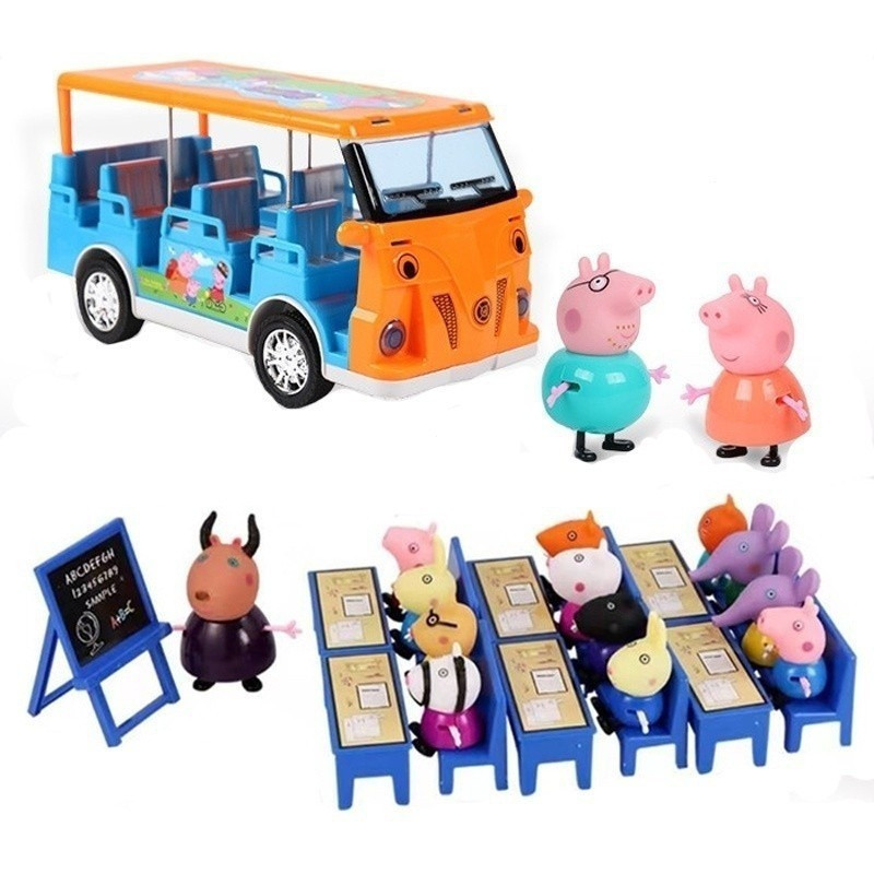 Peppa Pig School Action Toys Figura Música E Ônibus Anime George ...