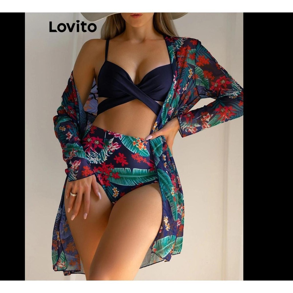 Lovito Sexy Conjunto De Biquíni Feminino Tropical Transpassado Lnl42134