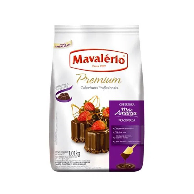 Cobertura Fracionada Chocolate Meio Amargo Gotas 1,01kg Mavalério un | Shopee Brasil