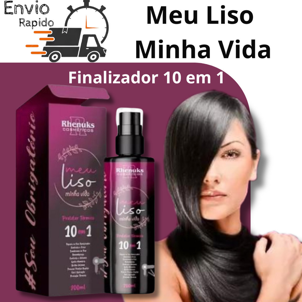Protetor termico capilar 10 em 1 ant frizz finalizador meu liso minha vida Rhenuks Brilho ...