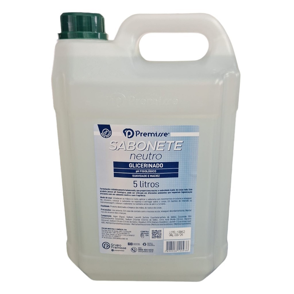SABONETE LIQUIDO NEUTRO SEM FRAGÂNCIA GLICERINADO 5L | Shopee Brasil
