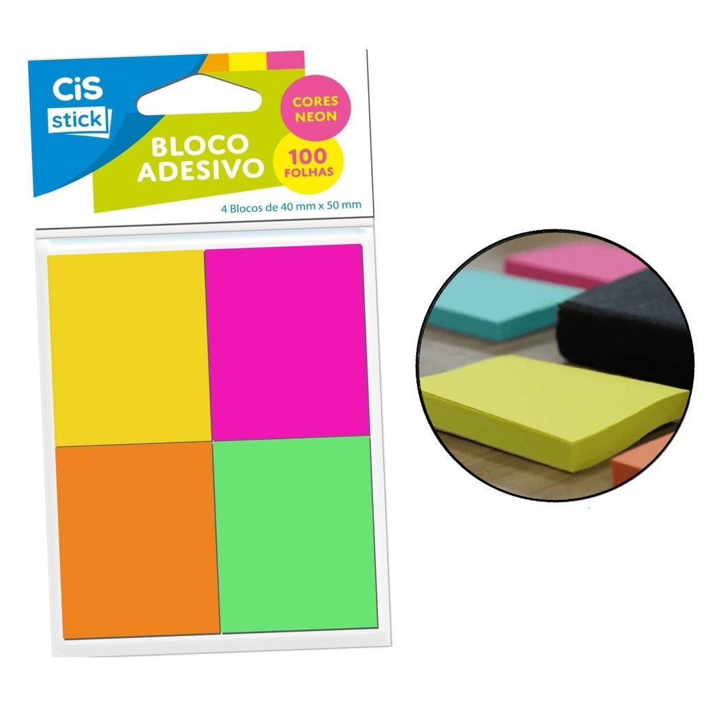 Bloco De Notas Adesivo Colorido Neon 100 Folhas Cor Diversas | Shopee ...