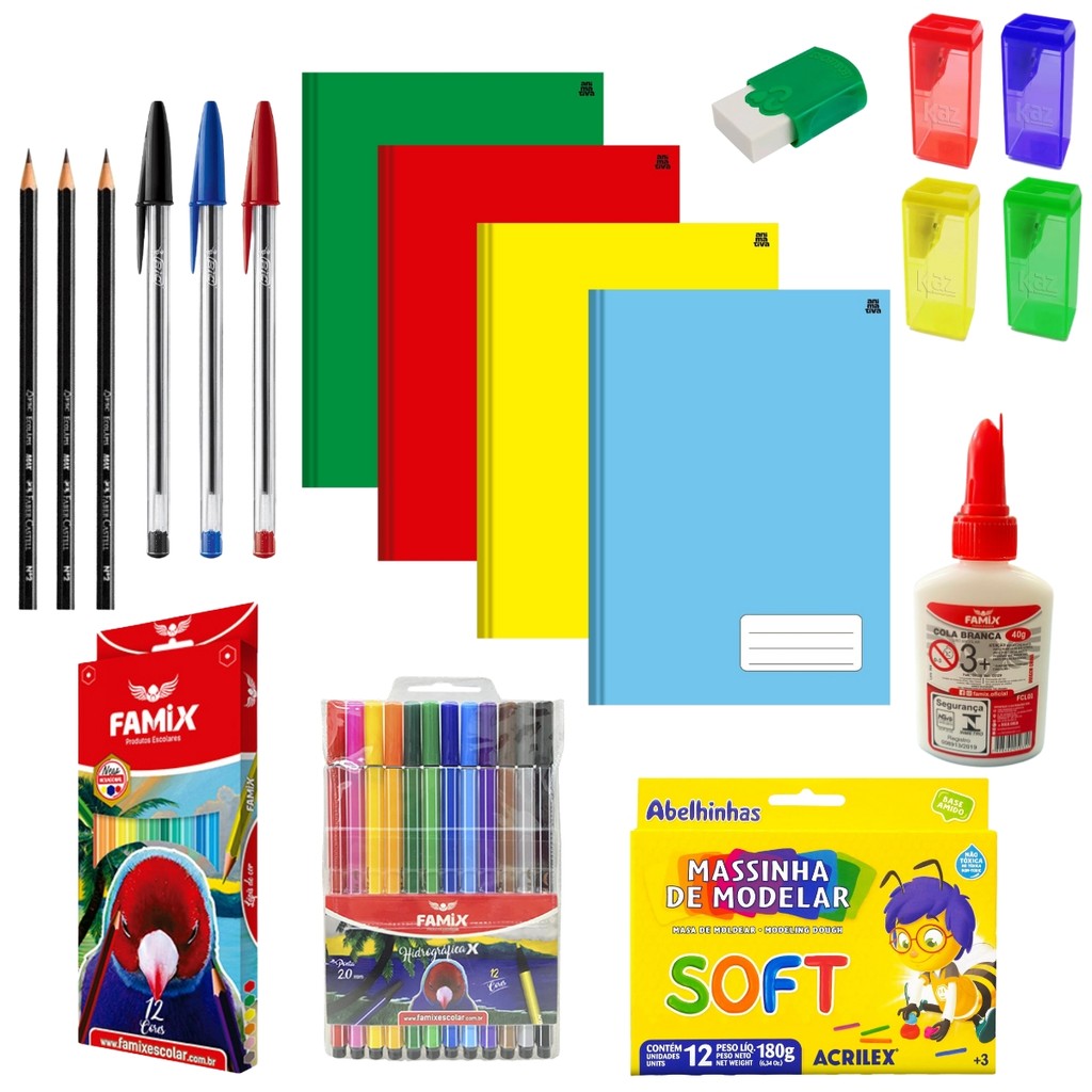 Kit Material Escolar Completo Papelaria Cadernos e Canetas | Shopee Brasil