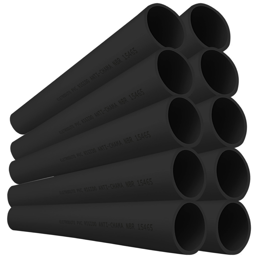 Kit 10 Unidades Conduite Eletroduto Preto de Sobrepor 1 Polegadas Barra ...