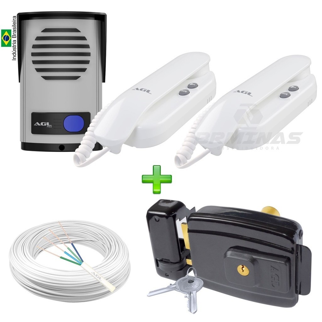 Kit Porteiro + 2 Monofones + Fechadura + 50 Mts Cabo | Shopee Brasil