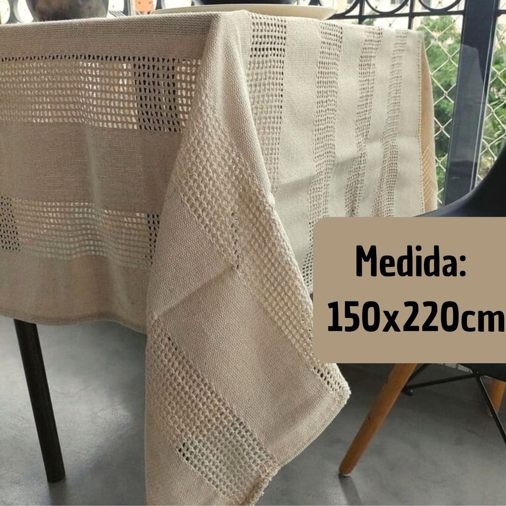 Toalha de Mesa 6 lugares Artesanal Rustica Estilo Boho Chic Cru ...