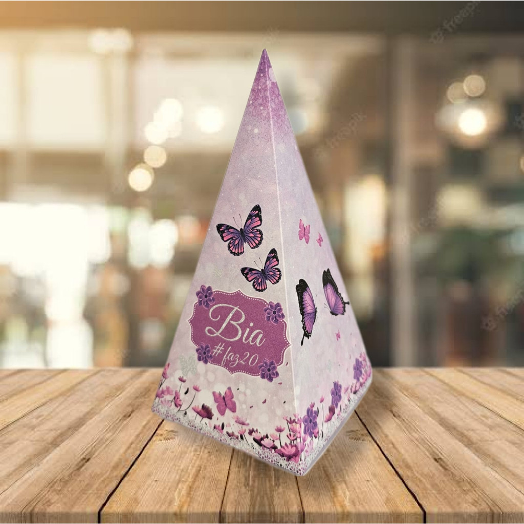 20 Caixinhas Pirâmide Cone Personalizada Jardim das Borboletas Roxo | Shopee Brasil