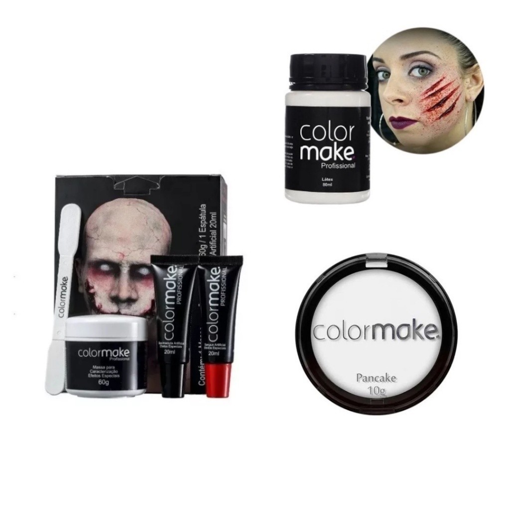 Kit Maquiagem Halloween 6 Itens - 1 Kit Efeitos Especiais + Latex e Pancake Colormake | Shopee ...