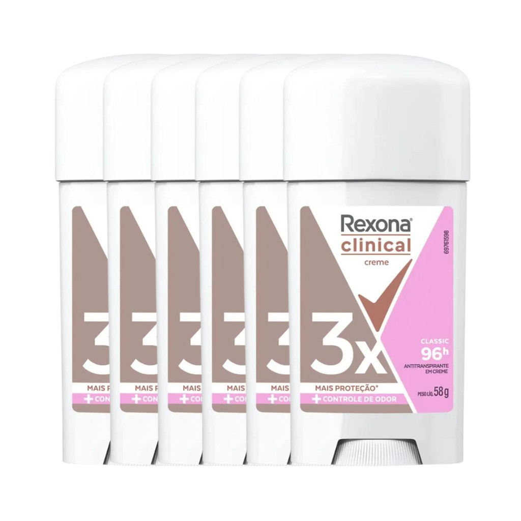 Kit 6 Desodorante Creme Rexona Clinical Fem Classic 96h 58g | Shopee Brasil
