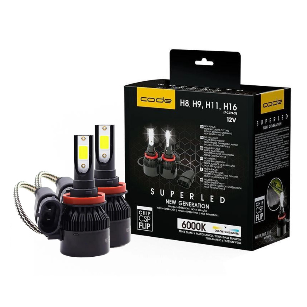 Par Lampada H8 H9 H11 H16 6000k Super Led 12v Code Tech One | Shopee Brasil