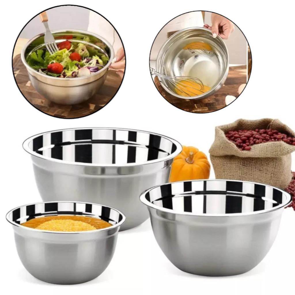 Conjunto Bowls 3 Potes Tigelas de inox Multiuso Bolo Salada | Shopee Brasil