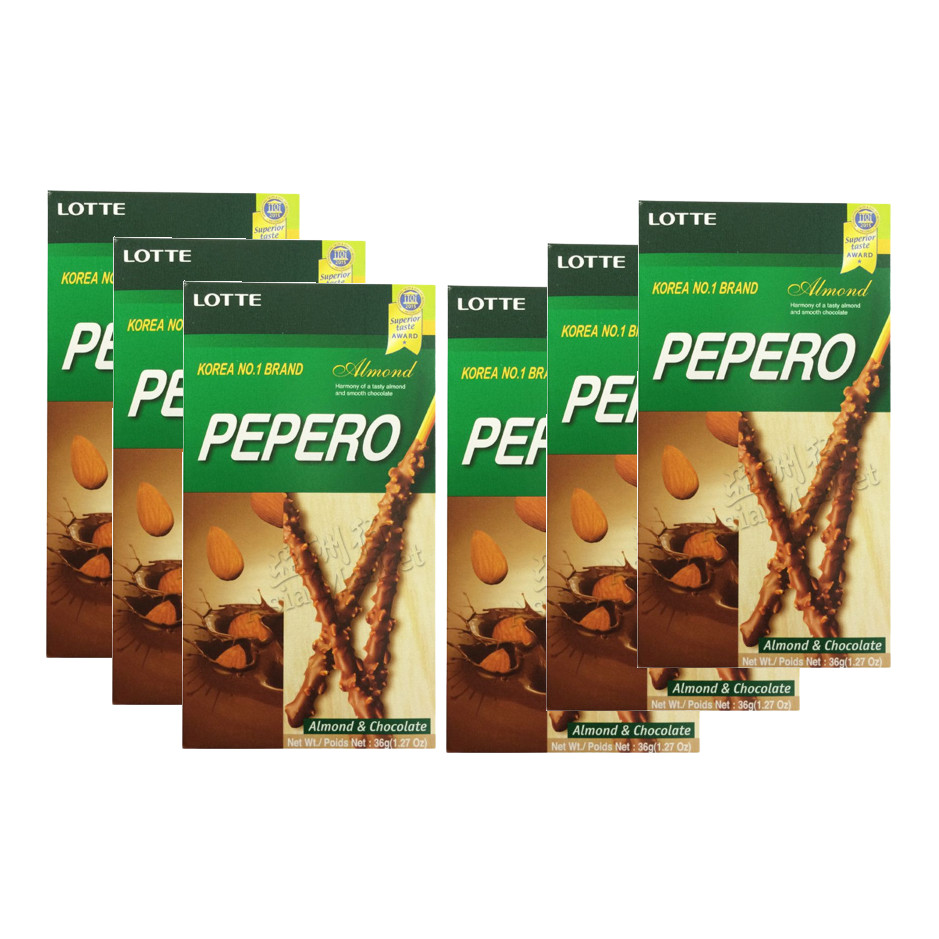6 BISCOITO PALITO PEPERO SABOR ALMOND E CHOCOLATE LOTTE 32G | Shopee Brasil
