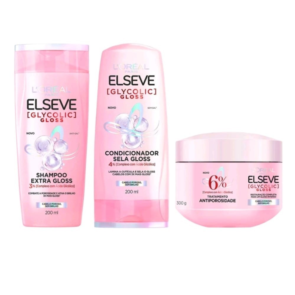 Kit Elseve Glycolic Gloss Shampoo 200ml Condicionador 200ml Mascara 300g Shopee Brasil