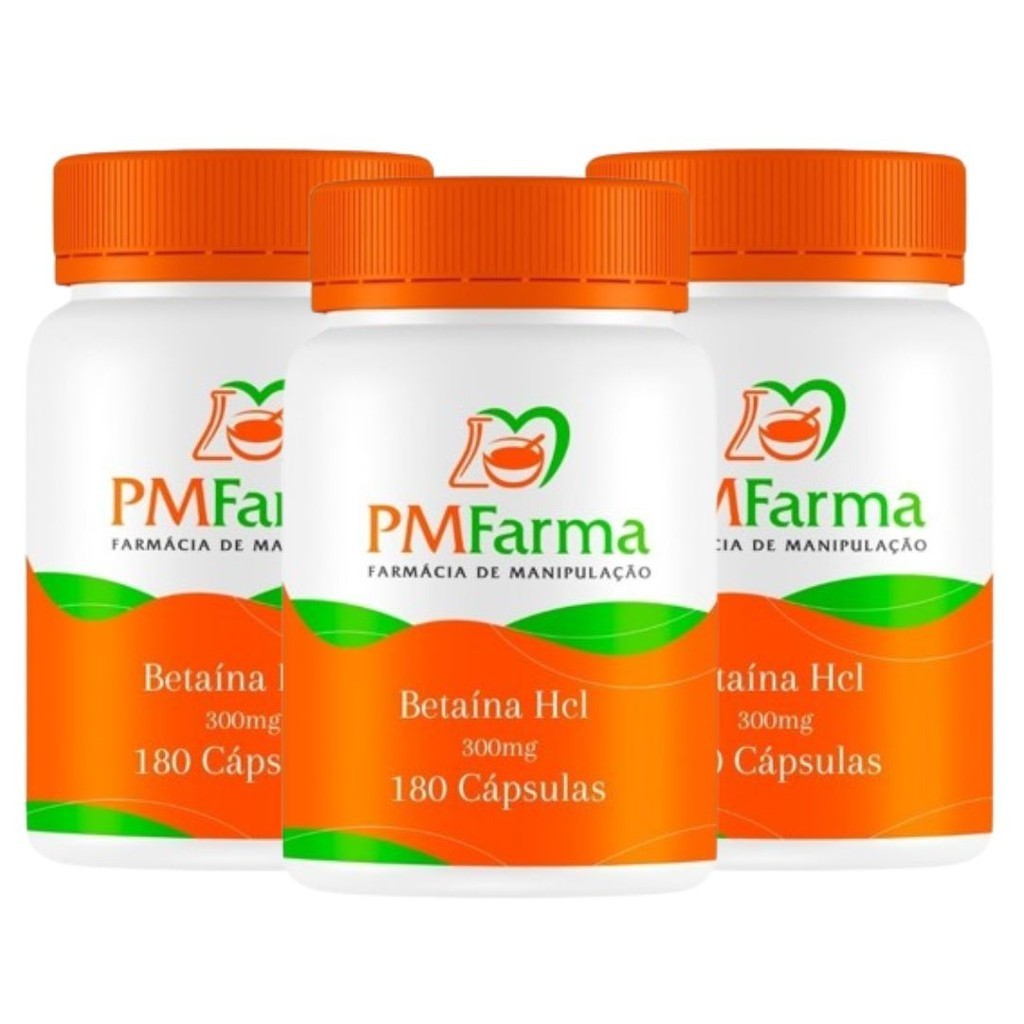 Kit Betaína Hcl 300mg Suplemento Alimentar 180 Cápsulas - 3 Unidades ...