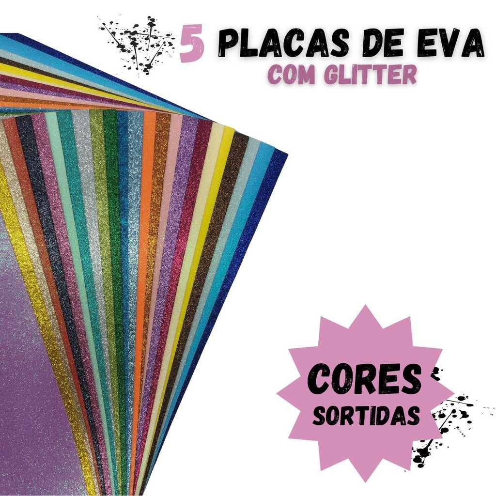 Placas De EVA com Glitter 40x48 - Kit com 5 Folhas (Coloridas) | Shopee ...