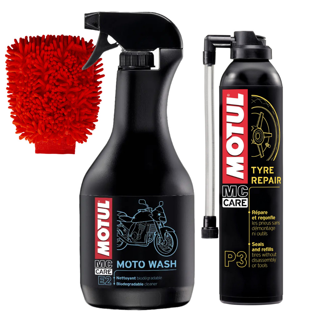 KIT MOTUL MC CARE E2 MOTO WASH 1 Litro + P3 TYRE REPAIR 300 ML | Shopee ...