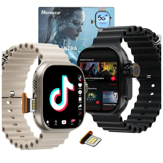 Smartwatch Relógio 5G+ Microwear Ultra Ai3 De Chip, Câmera, 4 Pulseiras ...