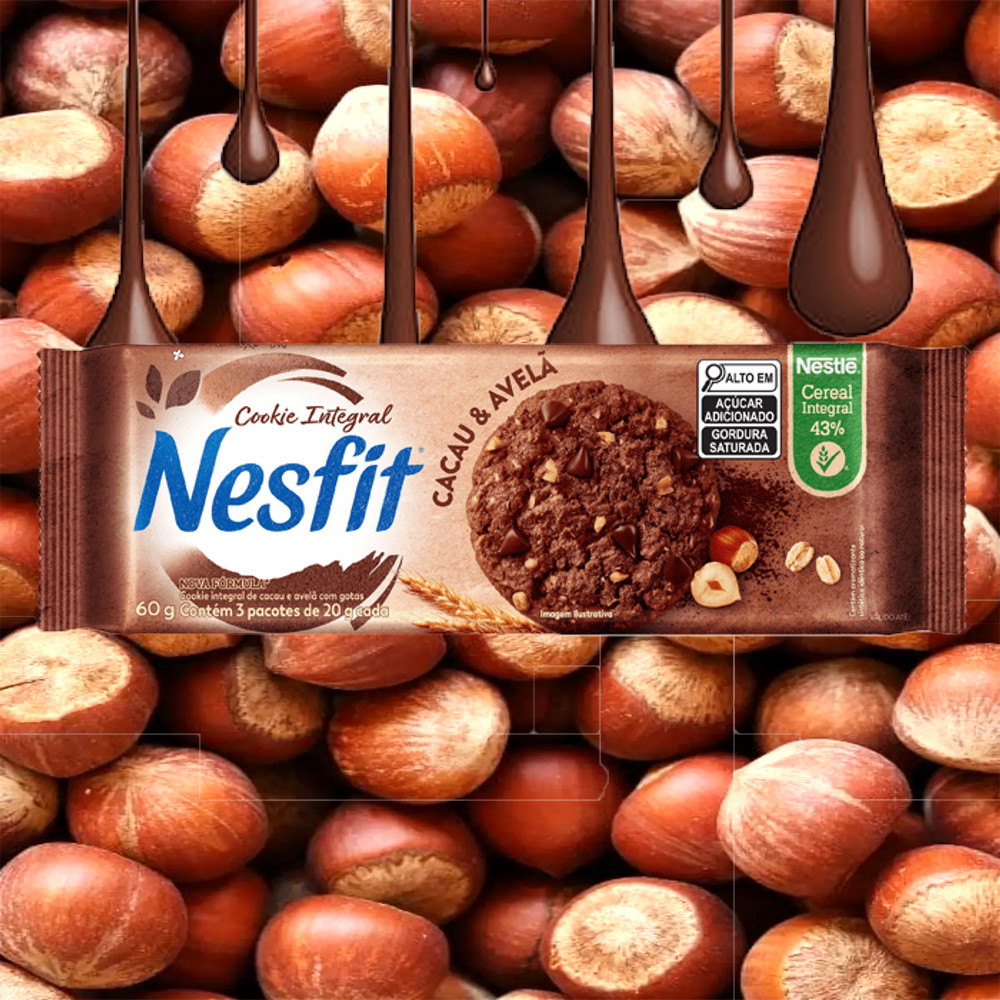 Biscoito Nesfit Cookie Integral Cacau E Avelã Com Gotas 60g Nestlé ...
