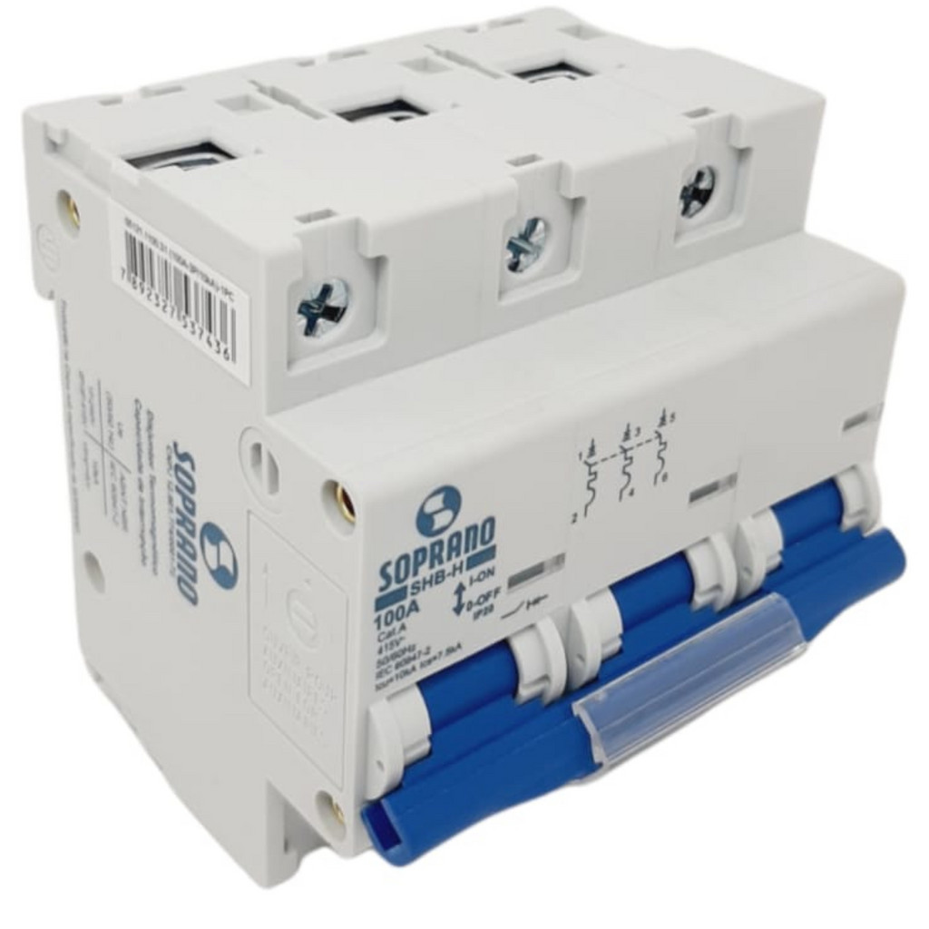 Disjuntor 100A DIN Tripolar 3 Polos Curva C 10KA SOPRANO | Shopee Brasil