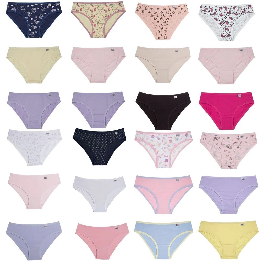 Kit 6 Calcinhas Infantil Miss Formato Anatômico Básica Algodão Delrio ...