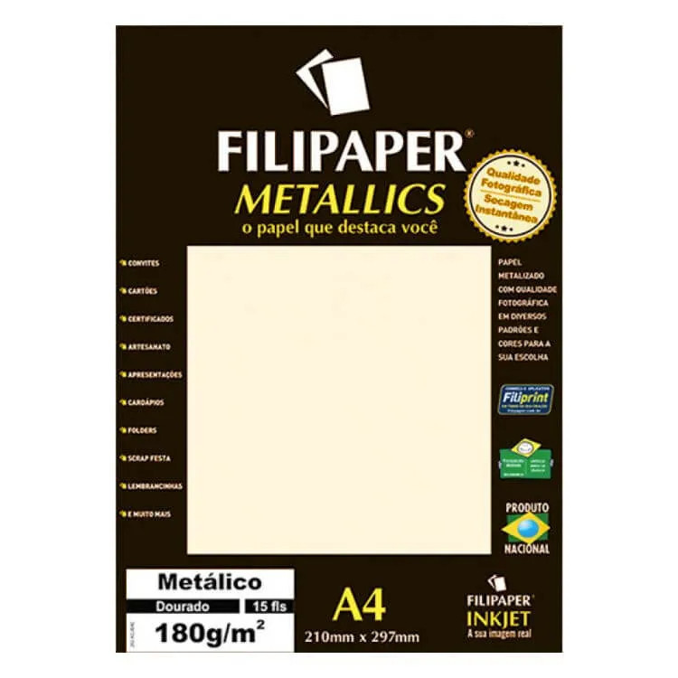 Papel Filipaper Metálico Dourado 180g 15 Folhas A4 | Shopee Brasil