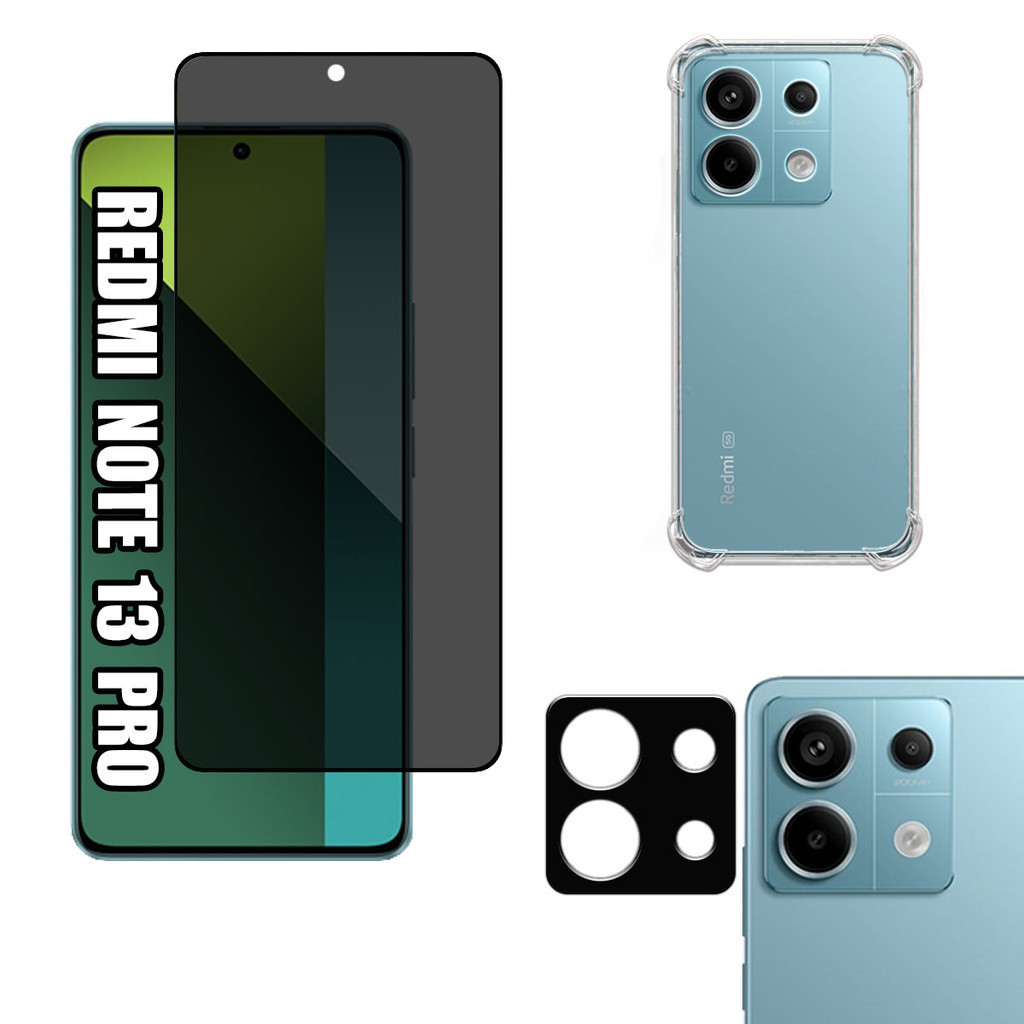 KIT Para Xiaomi Redmi Note 13 Pro 5g | Película de Privacidade 3D - Capa Anti Shock - Película ...