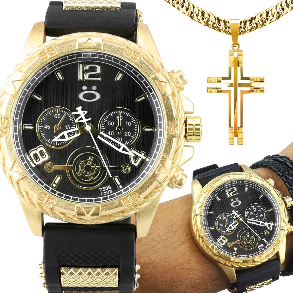 Relogio masculino aço inoxidavel banhado + corrente cruz | Shopee Brasil