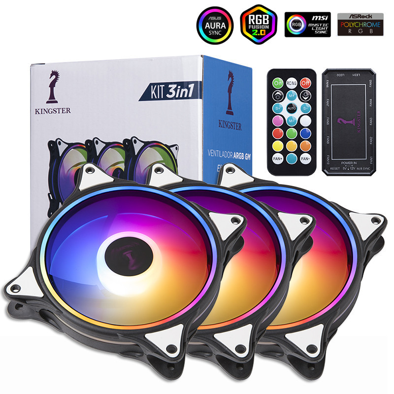 KINGSTER Kit 3 12cm Cooler Fan For Computer With Cooler Rgb Led Support ...