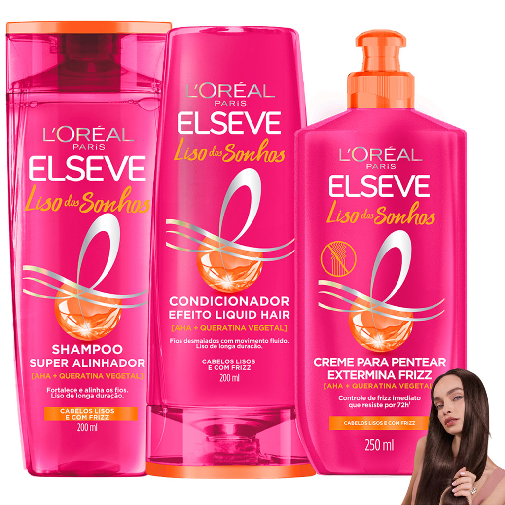 Kit Novo Liso dos Sonhos Elseve Creme Pentear Extermina Frizz Super ...
