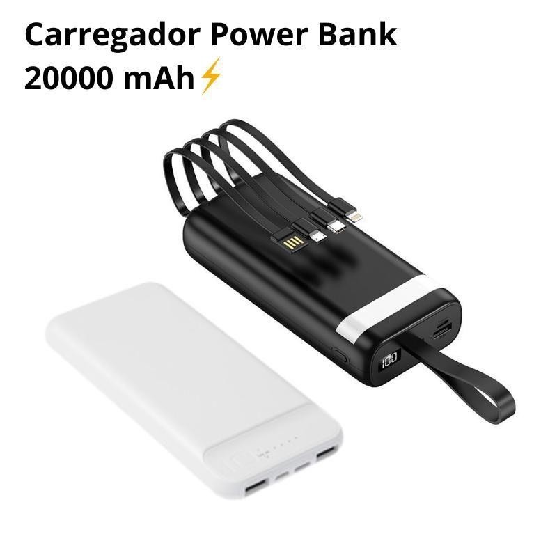 Carregador Power Bank 20000mAh Com Cabos Lightning, Tipo C, Micro V8 | Shopee Brasil