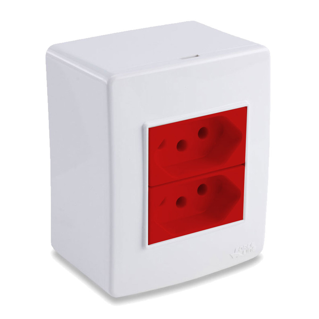 Conjunto Tomada Sobrepor Dupla 20A Vermelho 250v Force Line Linha Rubi Externa Caixa de Tomada ...