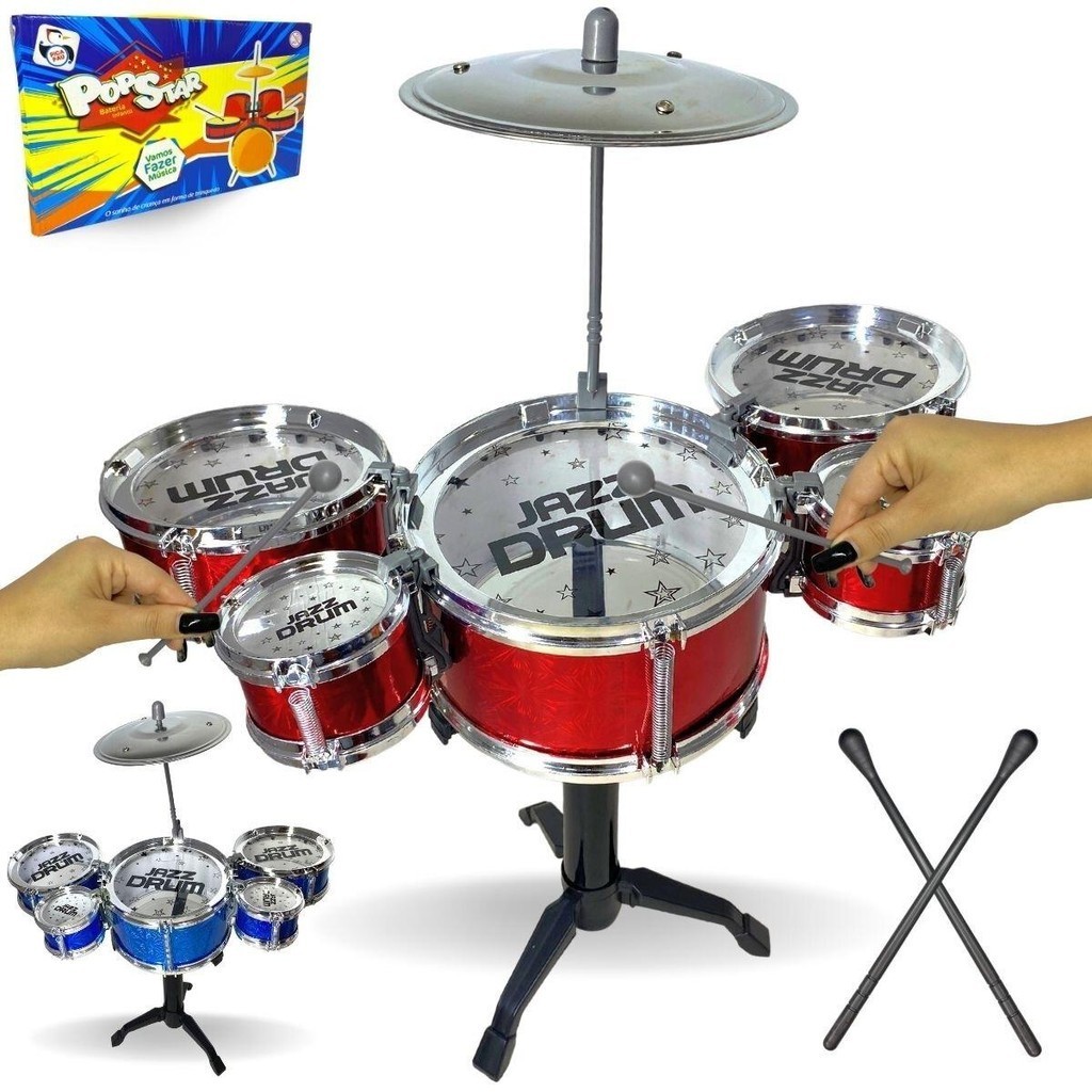 Bateria Infantil Acústica 5 Tambores Musical De Brinquedo | Shopee Brasil