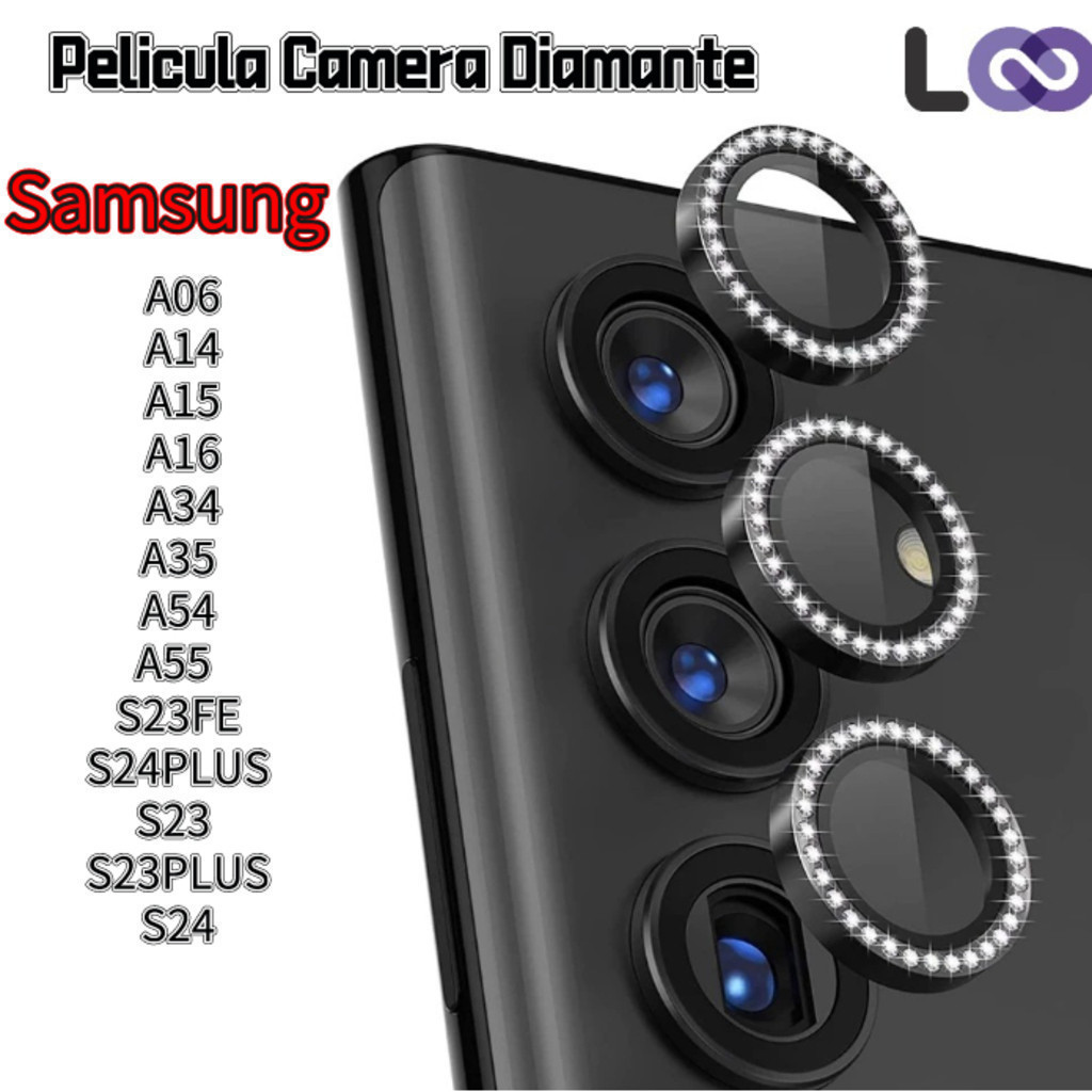 Kit Lente Película De Câmera Diamante Para Samsung-A06-A14-A15-A16-A34-A35-A54-A55-S23FE-S24PLUS ...