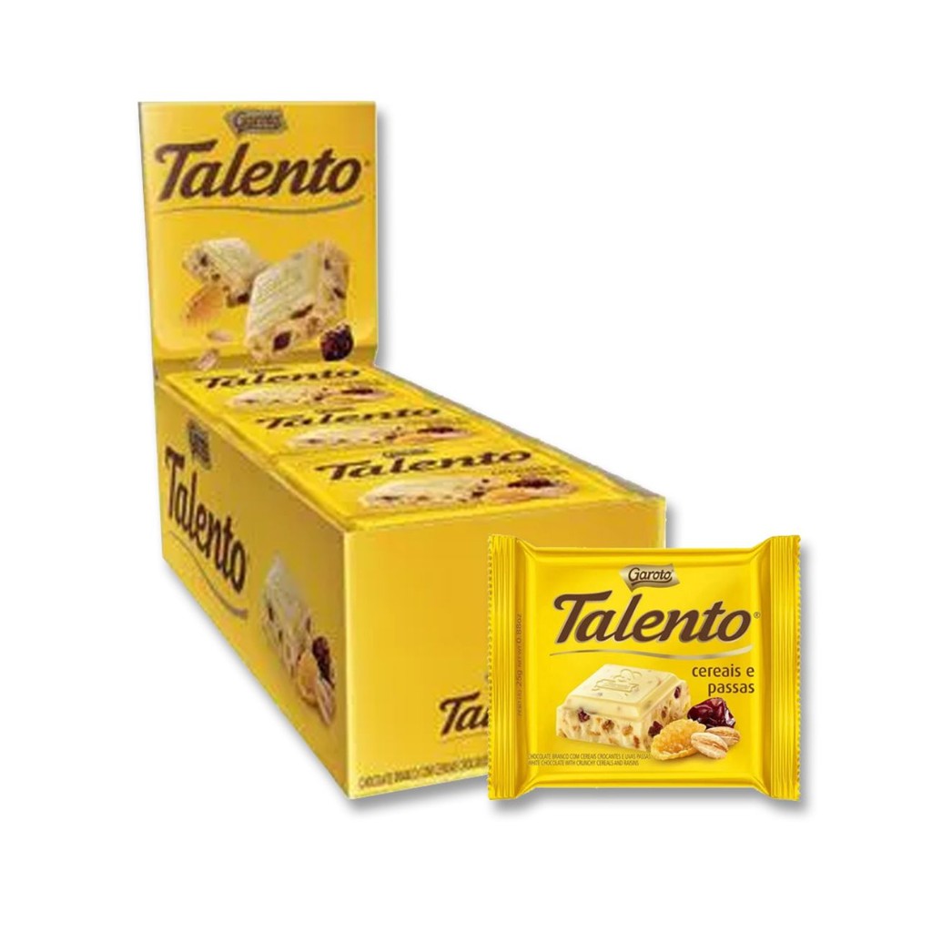 Chocolate Talento Branco Cereais E Passas Cx 15 Unid. De 25g | Shopee ...