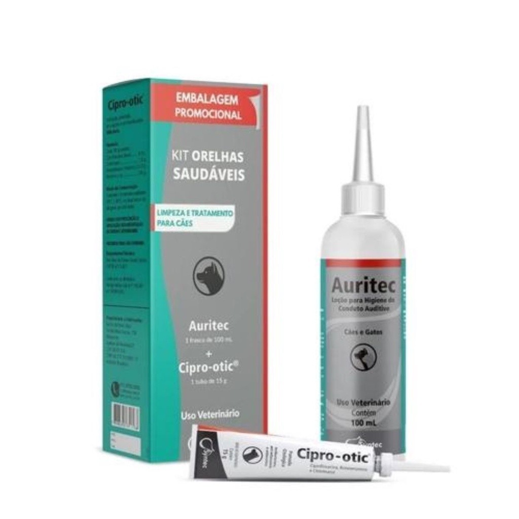 Kit Otológico Remédio Tratamento Otite Auritec Cipro-Otic para Cachorro ...