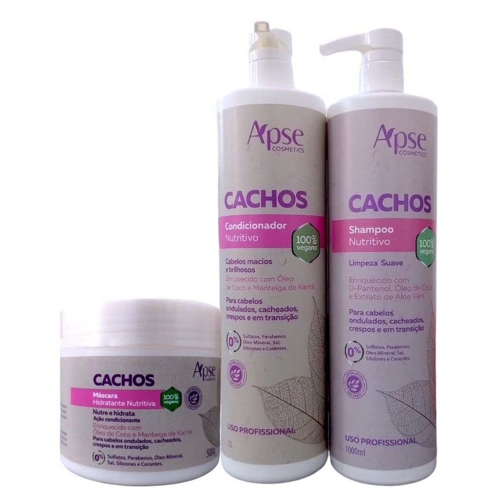 Kit Cachos Shampoo 1L- Condicionador 1L - Máscara 500gr Apse Cabelos Macios | Shopee Brasil
