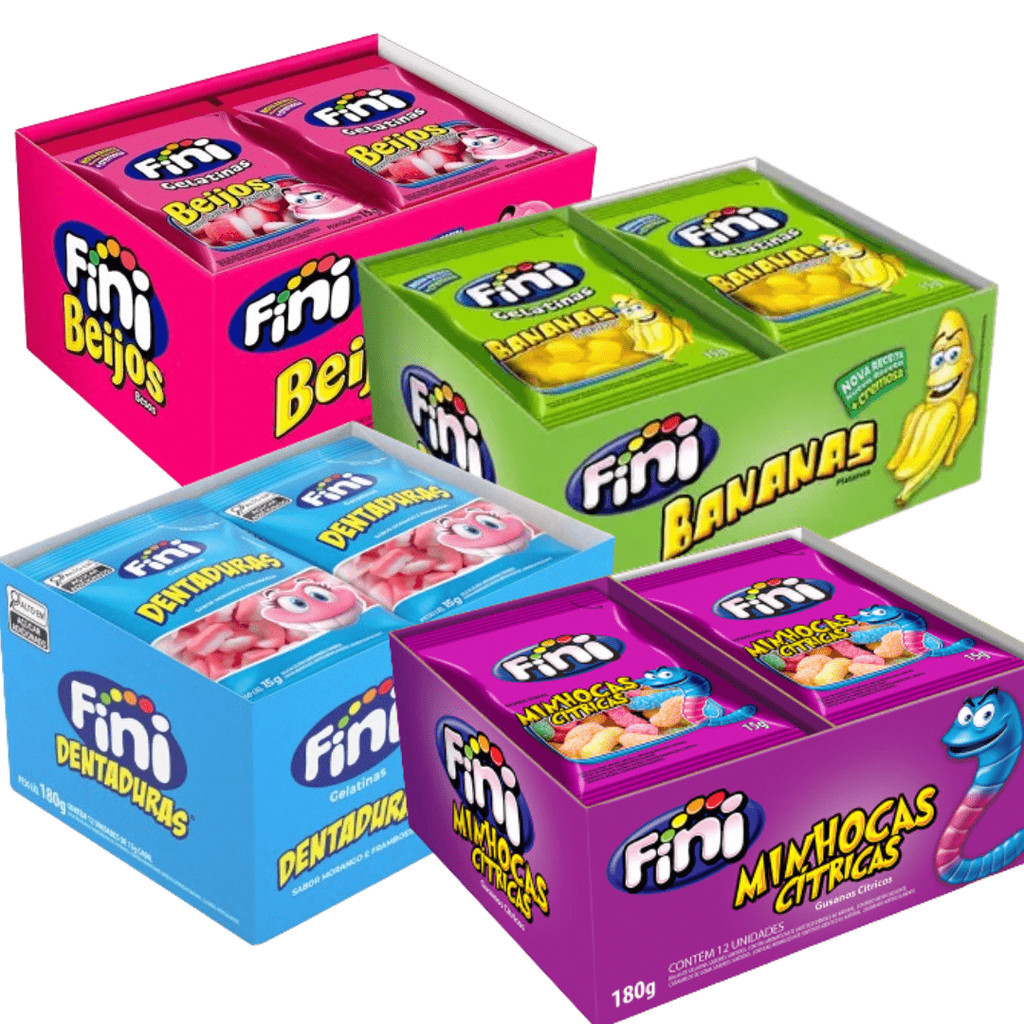 Kit 48 Pacotinhos Fini 15g cada Beijinho Banana Dentadura E Minhoquinha ...