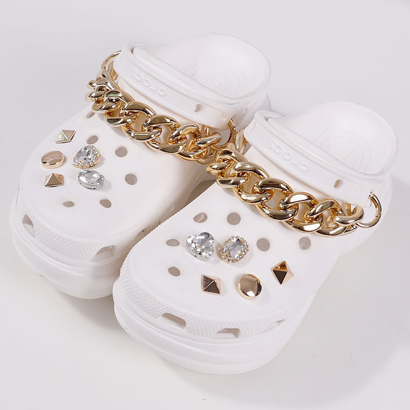 Punk Rivet Jibits Conjunto Cristal Ouro Jibitz Croc Corrente Rhinestone ...