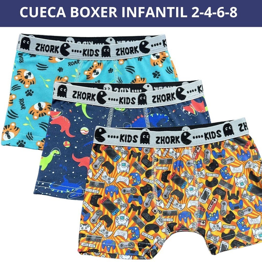 Kit 3 Cueca Boxer Microfibra Infantil Estampadas Original | Shopee Brasil