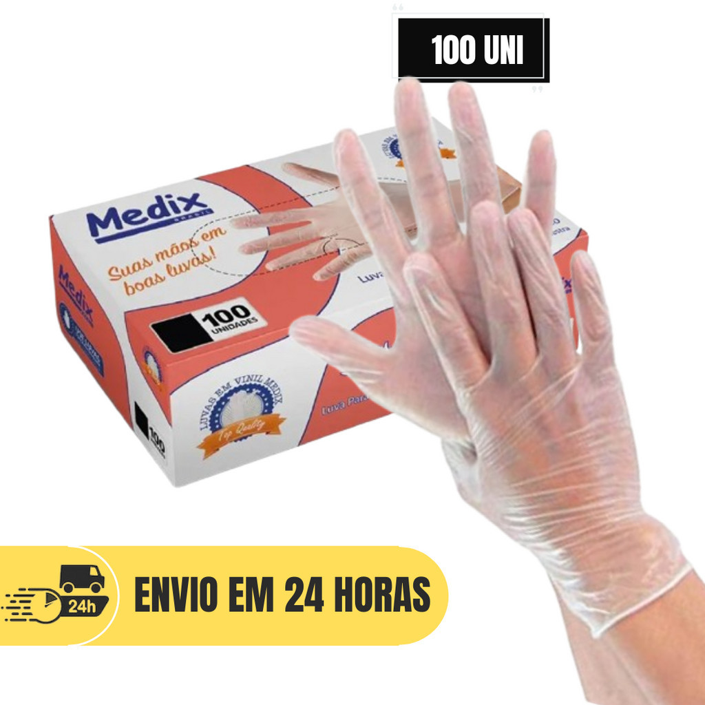 Luva Descartável Vinil para Procedimento Com Pó - MEDIX Tam M | Shopee ...